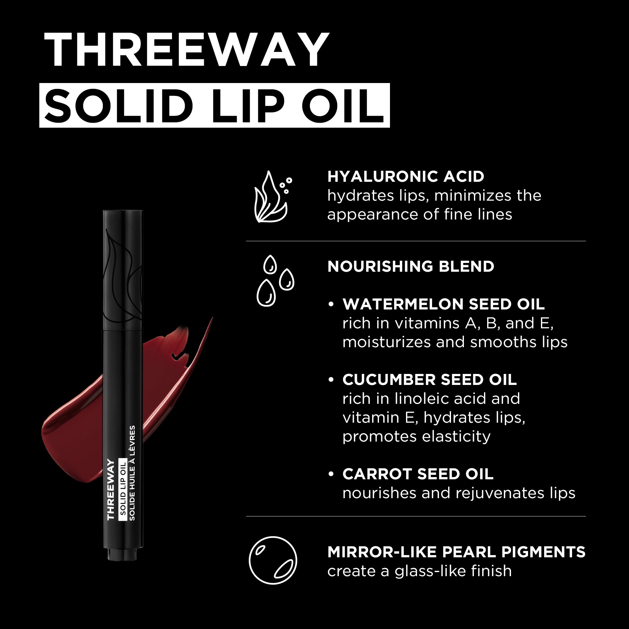 Threeway Solid Lip Oil, Vegan Lip Gloss, Lip Balm - Deck of Scarlet