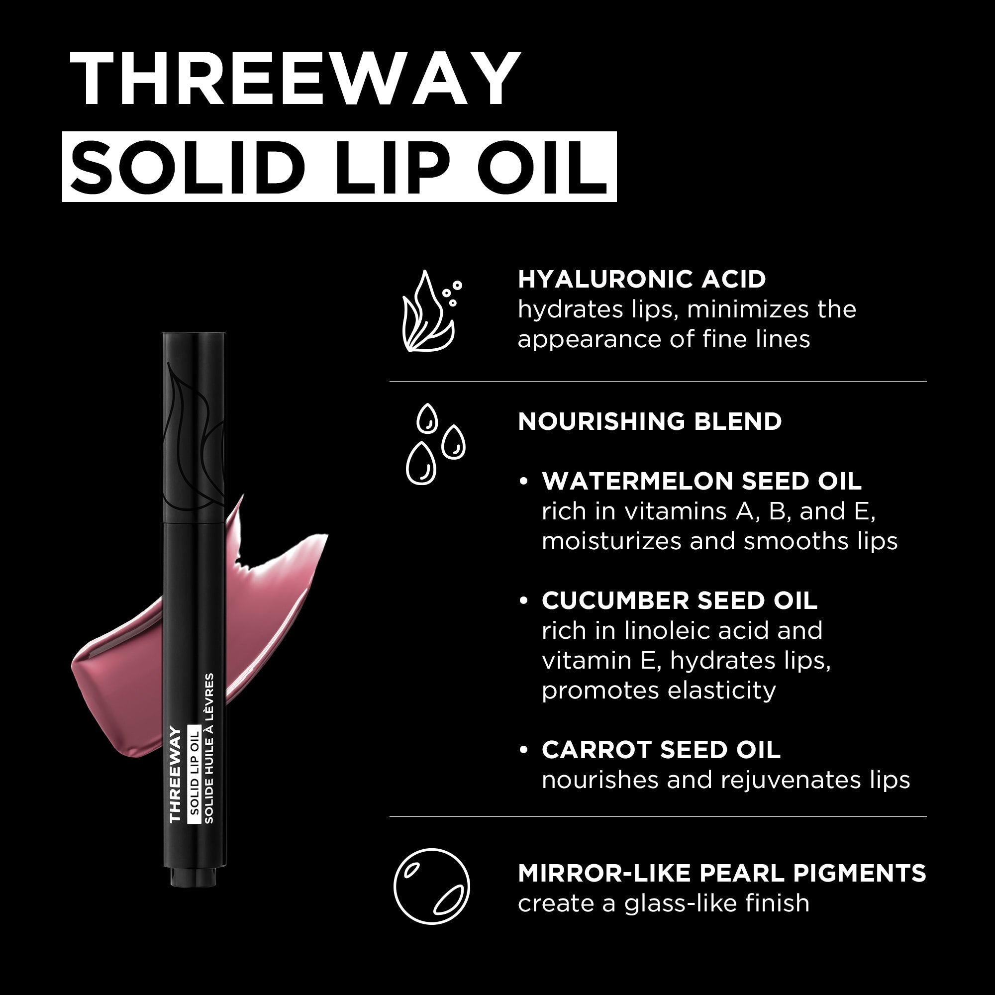 Threeway Solid Lip Oil, Vegan Lip Gloss, Lip Balm - Deck of Scarlet